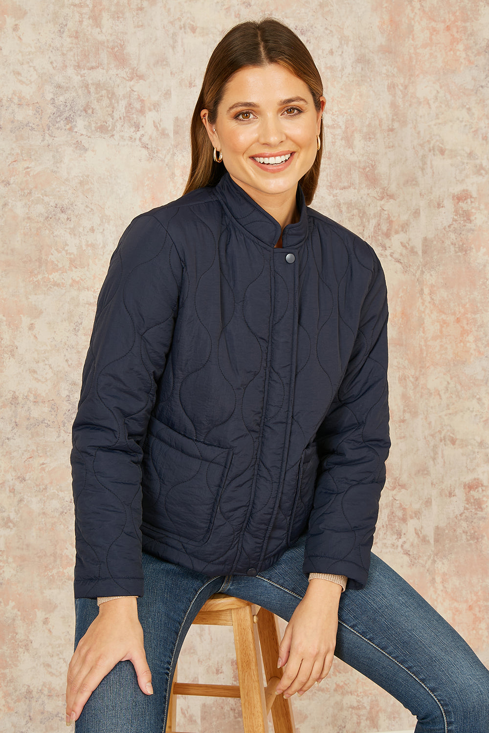 Yumi Navy Short Quilted Jacket | Yumi