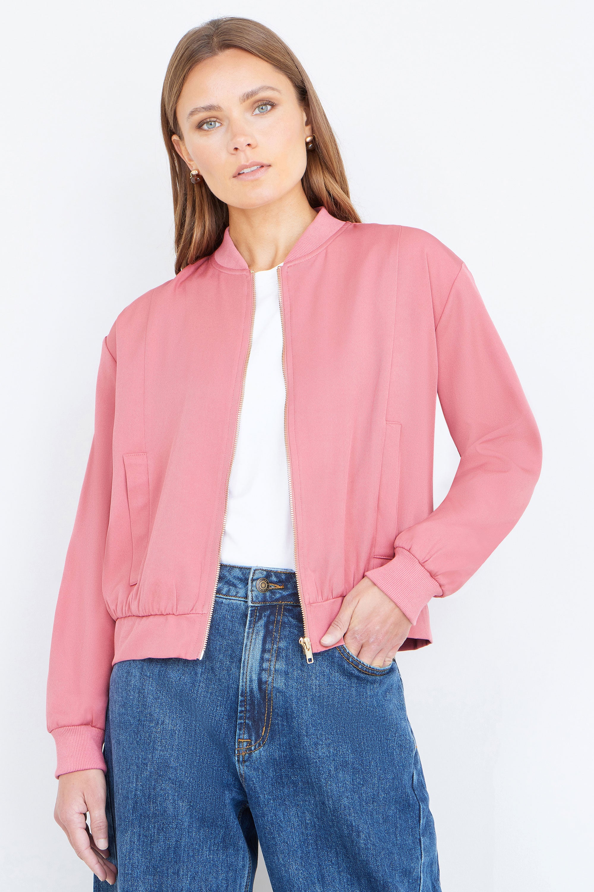 Yumi Pink Relaxed Lightweight Bomber Jacket | Yumi
