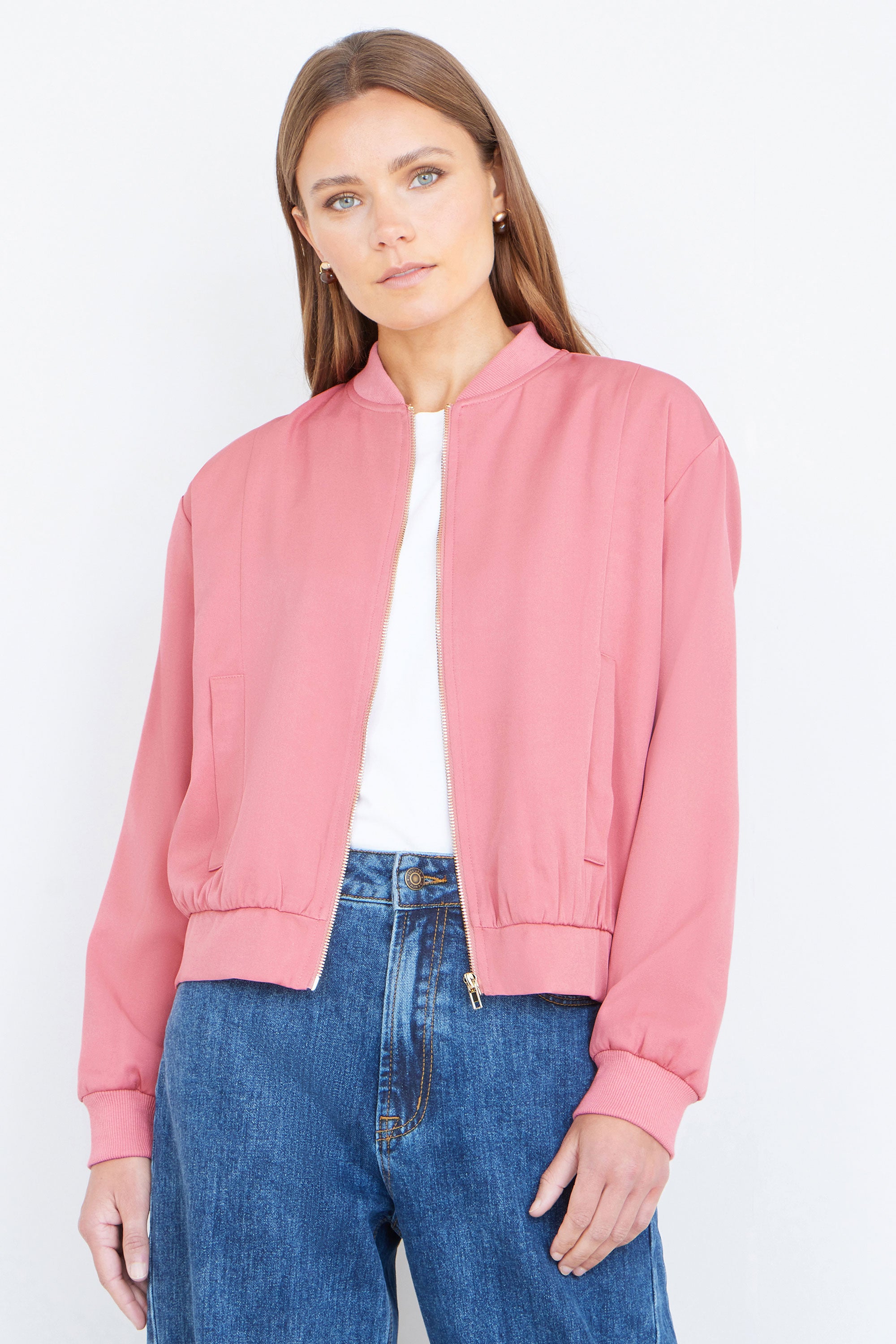 Yumi Pink Relaxed Lightweight Bomber Jacket | Yumi